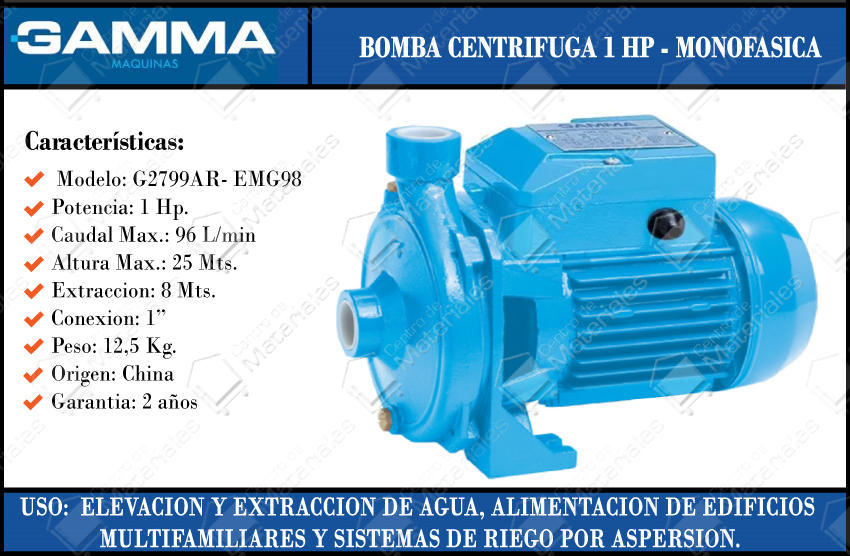 Gamma Bomba Centrifuga 1 Hp - Centro de Materiales Gamma Bomba Centrifuga 1 Hp - Centro de Materiales